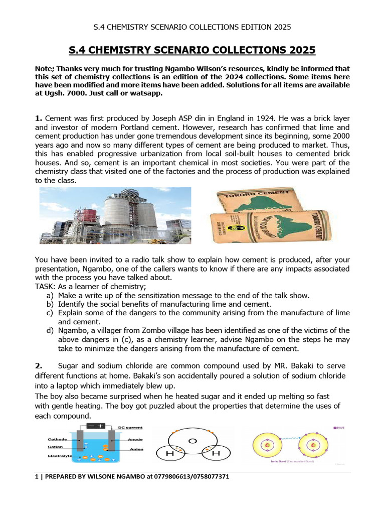 S.4 Chemistry Scenario Questions 2025 | PDF | Air Pollution | Acid