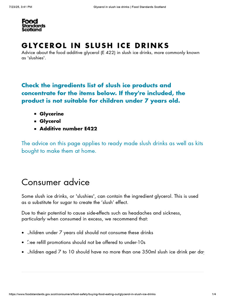 Glycerol in Slush Ice Drinks - Food Standards Scotland | PDF | Glycerol