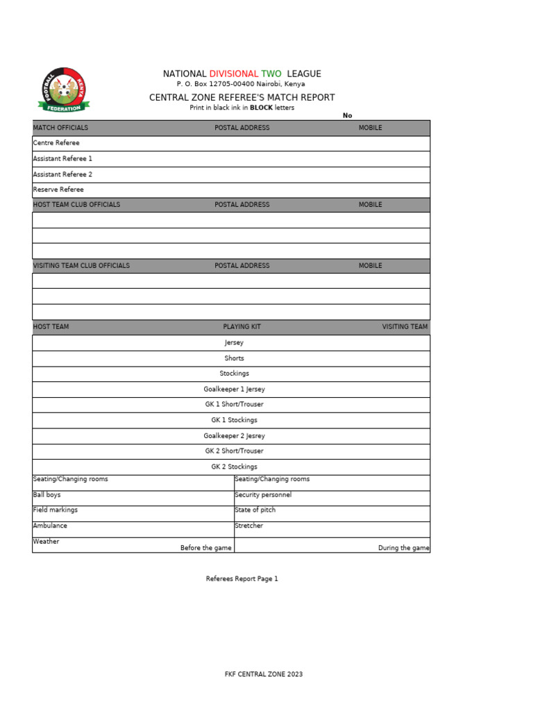 2023 Central Zone Div 2 Referee Match Report | PDF | Sports Rules And Regulations | Association ...