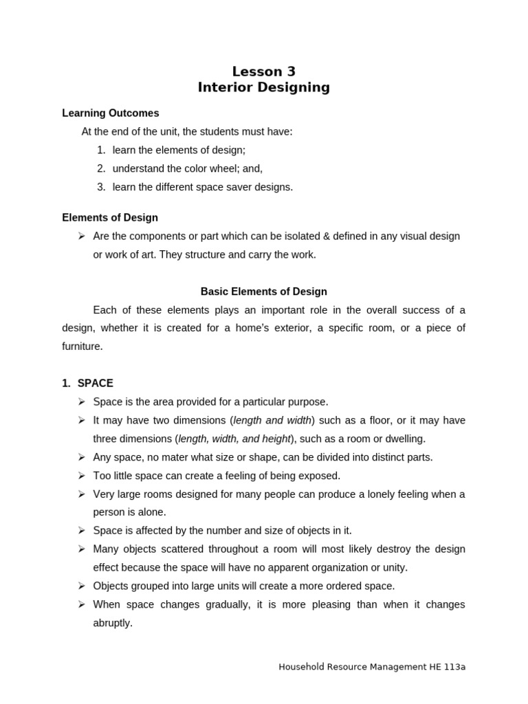 Lesson 3-Interior Designing | PDF | Color | Hue