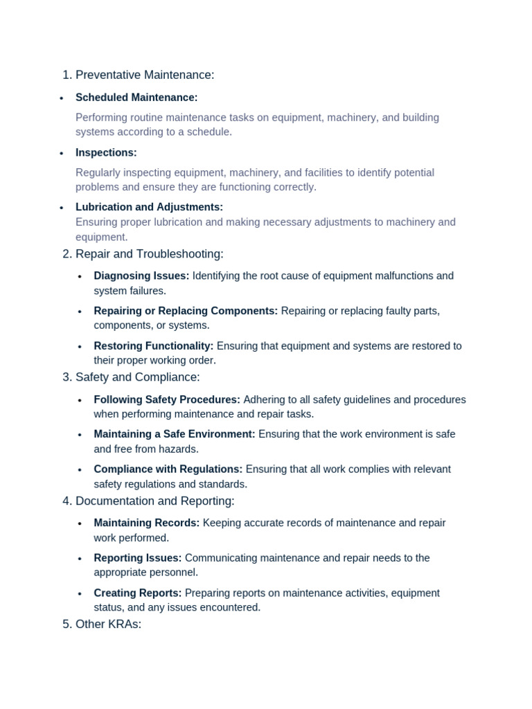 KRA-Maintenance Technician | PDF