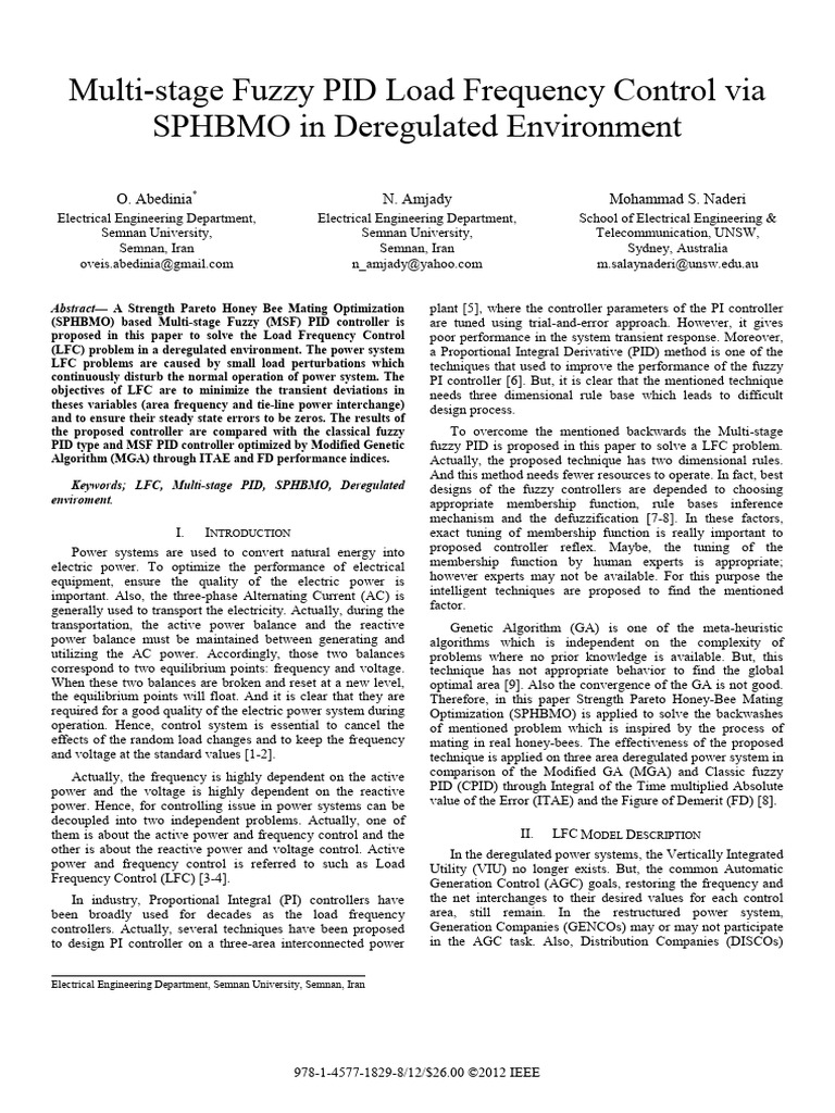 Multi-stage Fuzzy PID Load Frequency Control Via | PDF