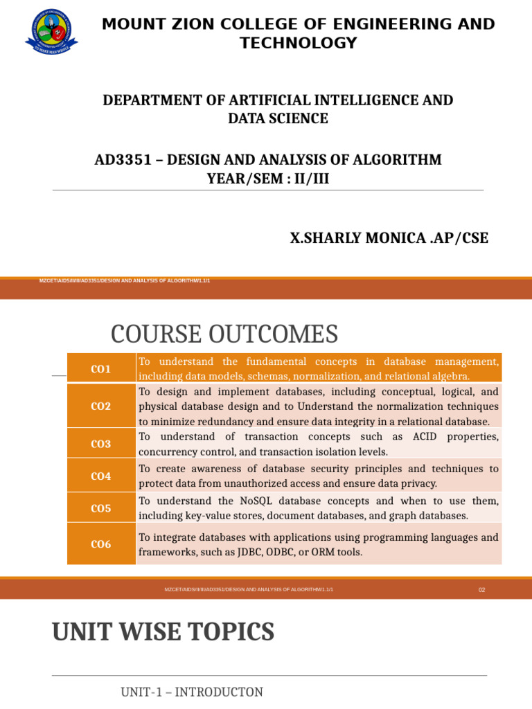 Ad3351 - Daa-Unit-1-1.2 | PDF | Algorithms | Databases