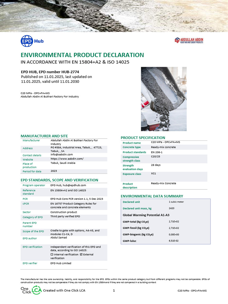 Epd - Hub 2774 - 2025 07 16 | PDF | Concrete | Materials