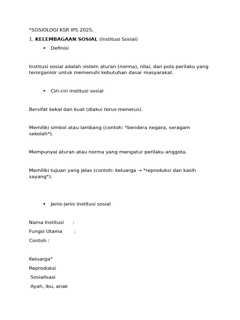 Sosiologi KSR Ips 2025 | PDF