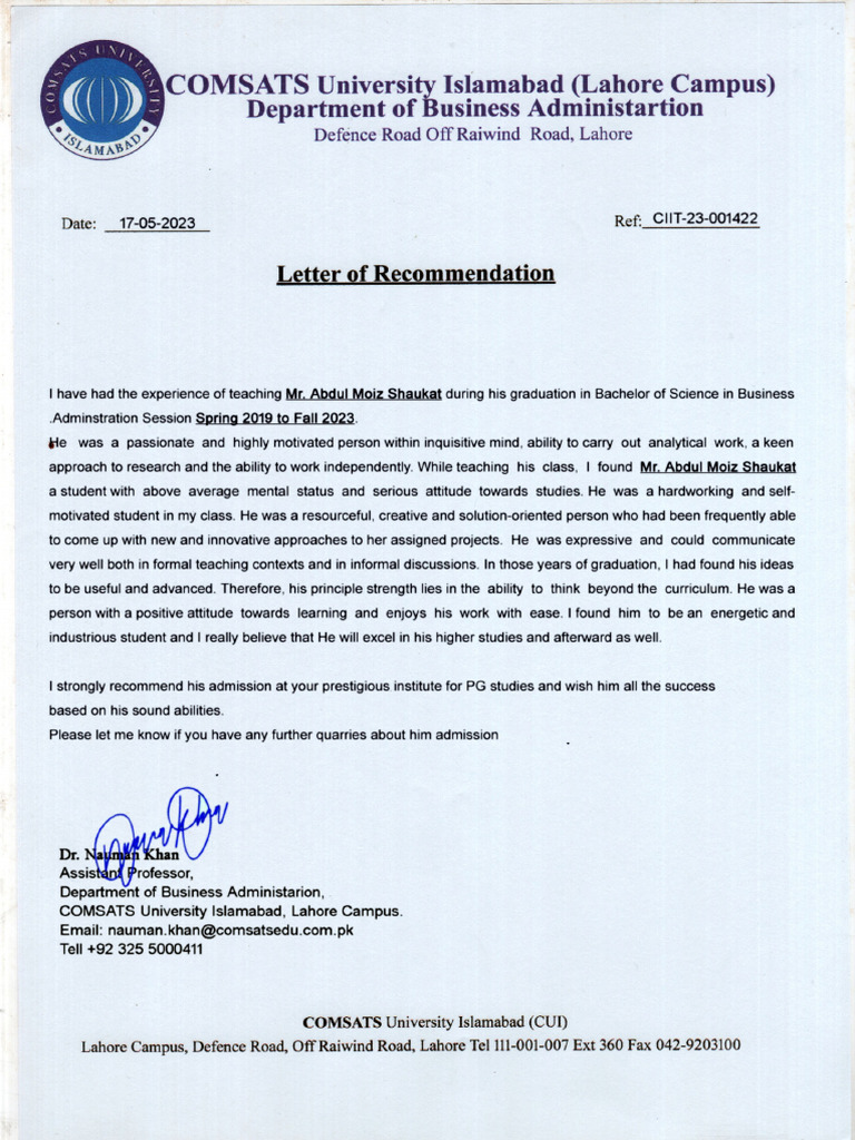 Recomendation Letter 1 | PDF
