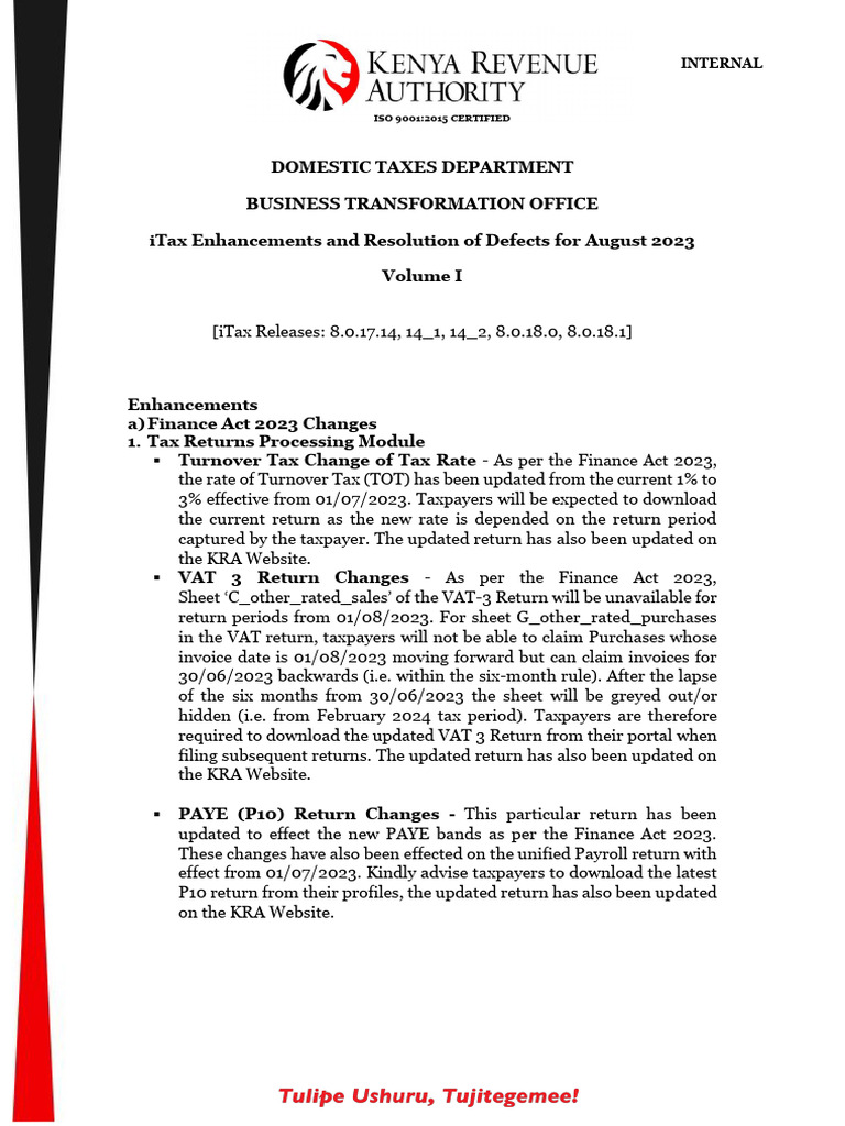 August 2023 iTax Updates on P10 Form | PDF | Tax Refund | Taxes