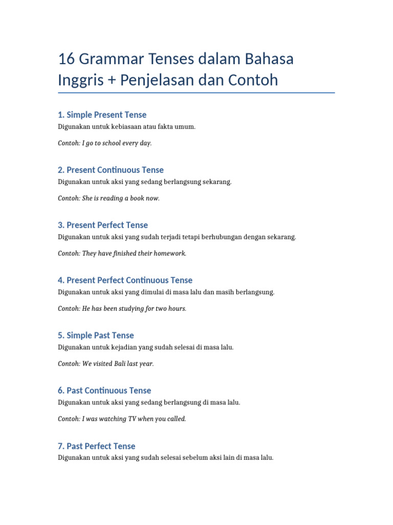 16 Grammar Tenses Bahasa Inggris | PDF