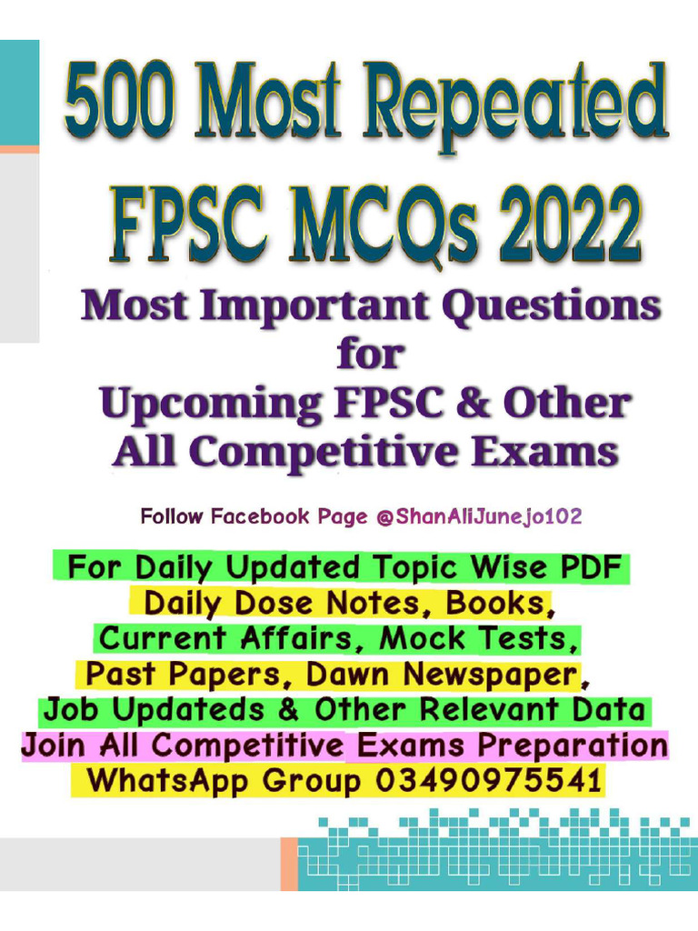 500 Most Repeated FPSC Mcqs | PDF