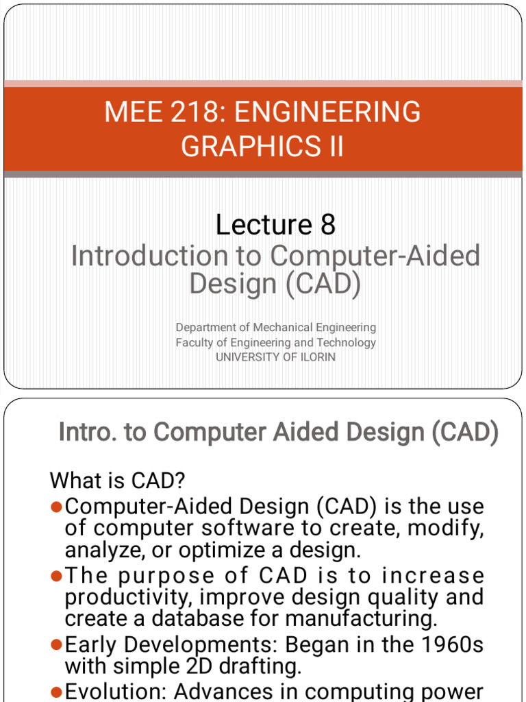 MEE 218 Intro To CAD Class Lecture 8 | PDF | Computer Aided Design | Engineering