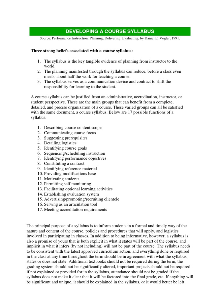 Developing A Course Syllabus | PDF | Syllabus | Curriculum