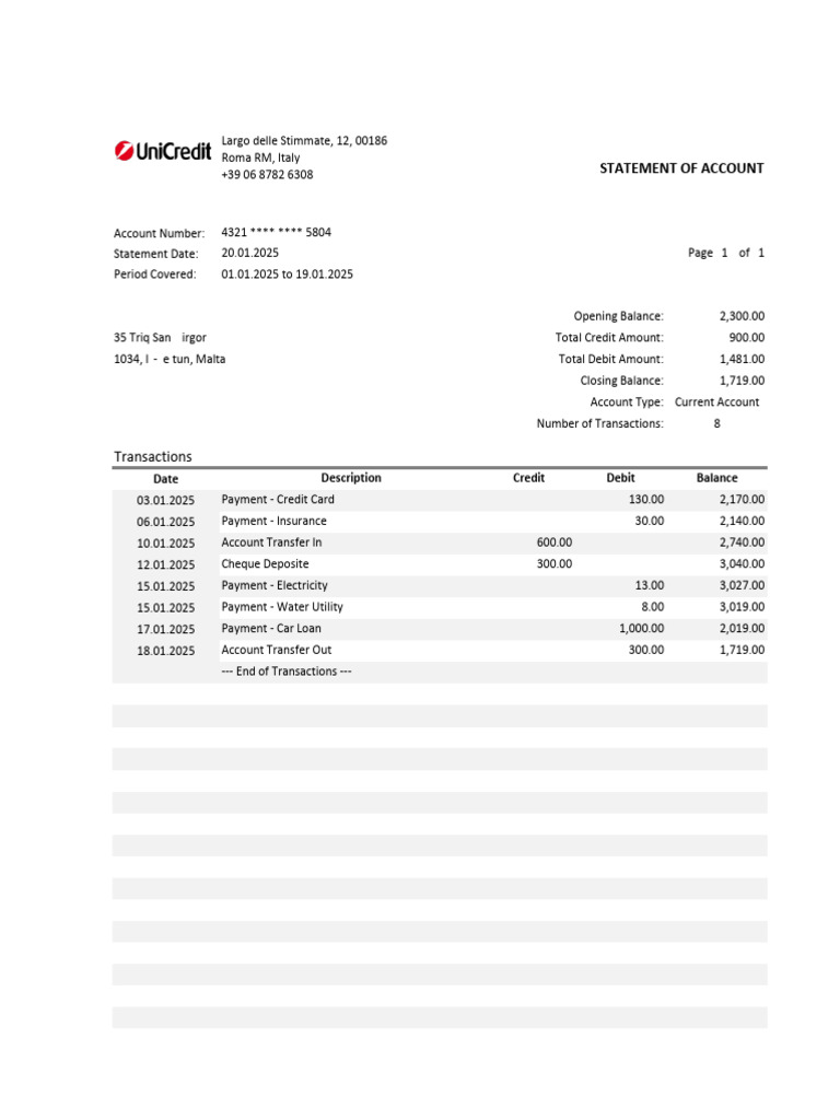 2025 Account Statement Summary | PDF