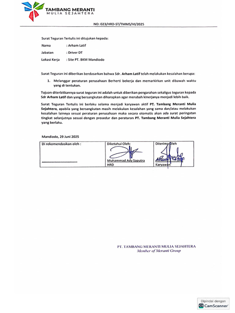 Surat Teguran Arham-Perianto-Jefriyanto | PDF