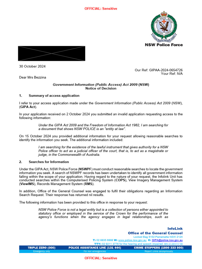 GIPA Decision on NSW Police Entity Status | PDF | Common Law ...