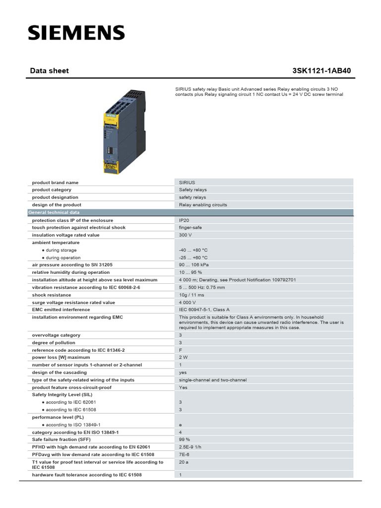 3SK1121-1AB40 Safety Relay Manual | PDF | Relay | Switch