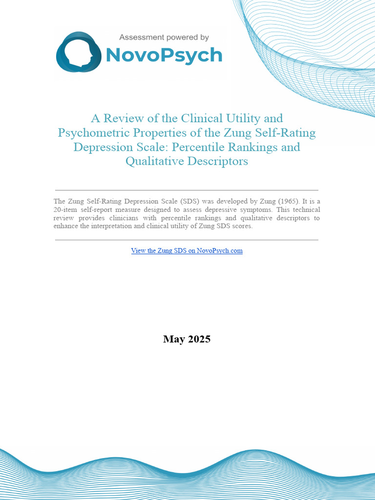 Zung Self Rating Depression Scale SDS NovoPsych Review Paper | PDF ...