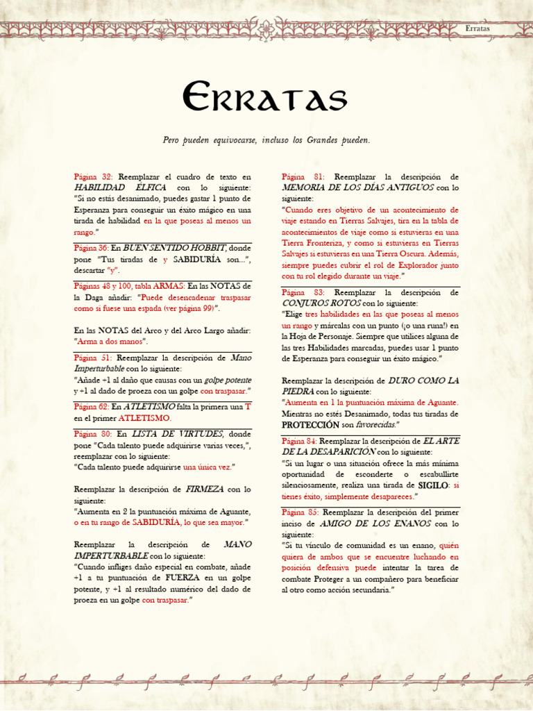 Correcciones de Erratas en Manual RPG | PDF