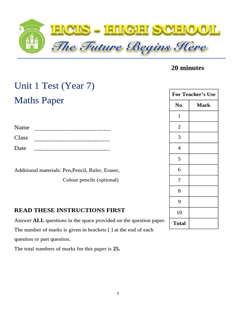 Unit Test 1 | PDF | Elementary Mathematics | Arithmetic