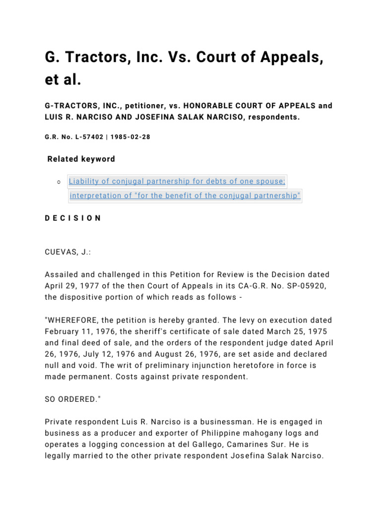 146 G-Tractors vs. CA 135 SCRA 192 | PDF | Lawsuit | Judgment (Law)