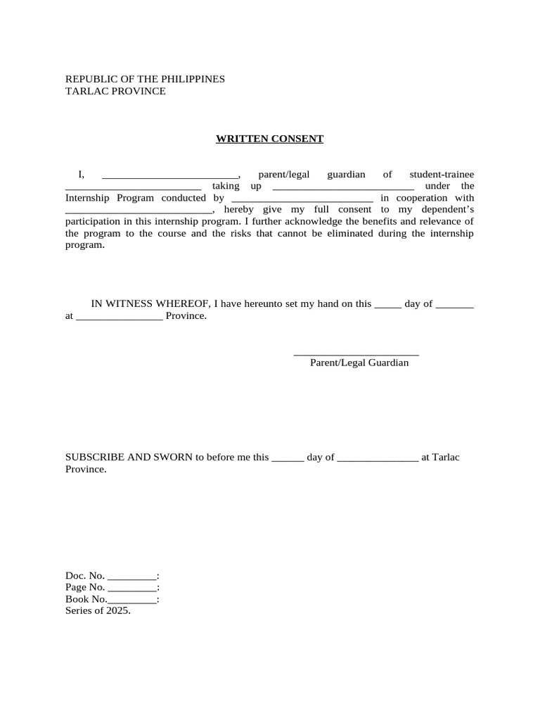 Parental Consent for Internship Program | PDF