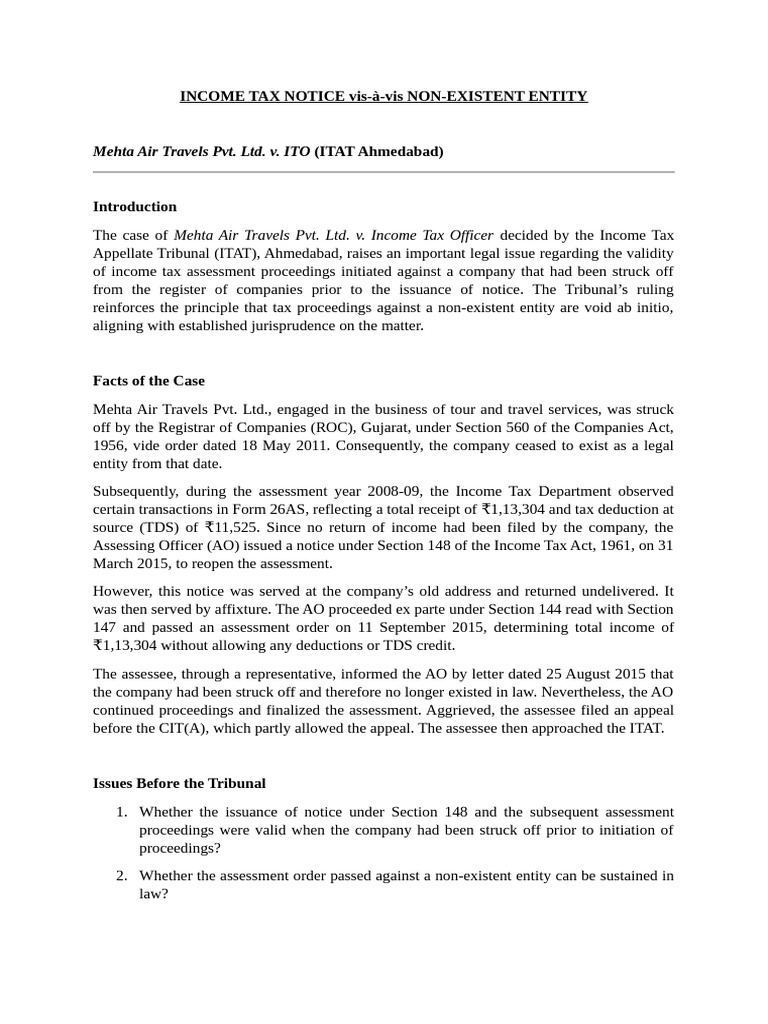 Income Tax Notice Invalid for Struck-off Company | PDF | Taxes | Income Tax