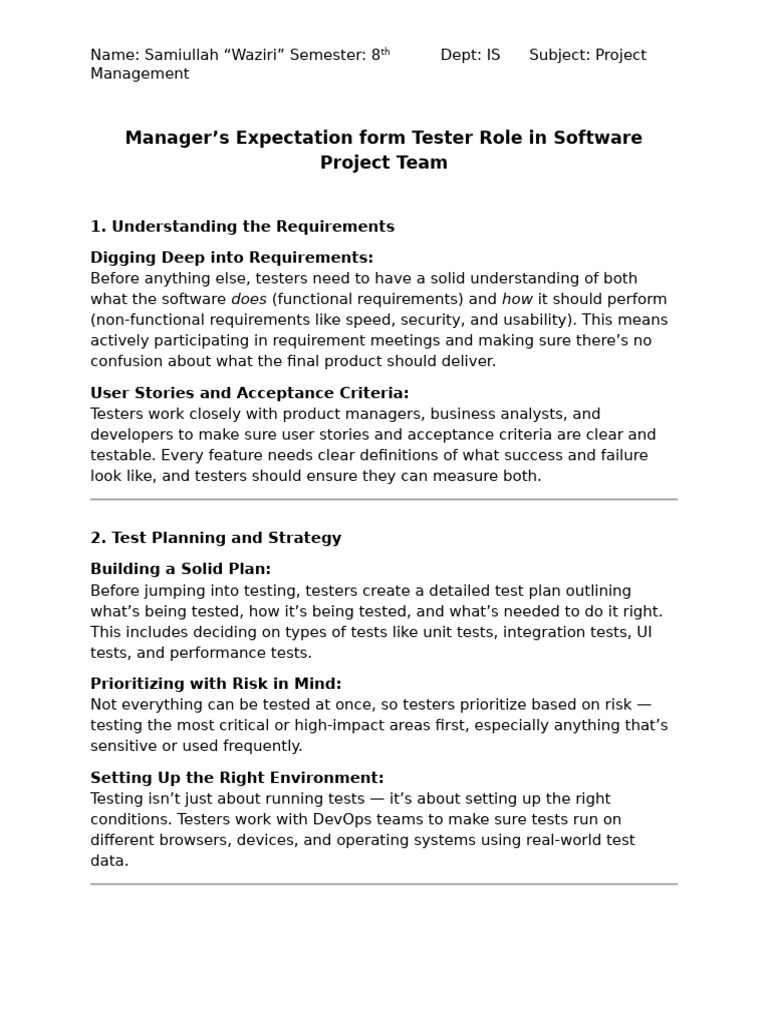 Tester Role in Software Team | PDF | Software Testing | Software Bug