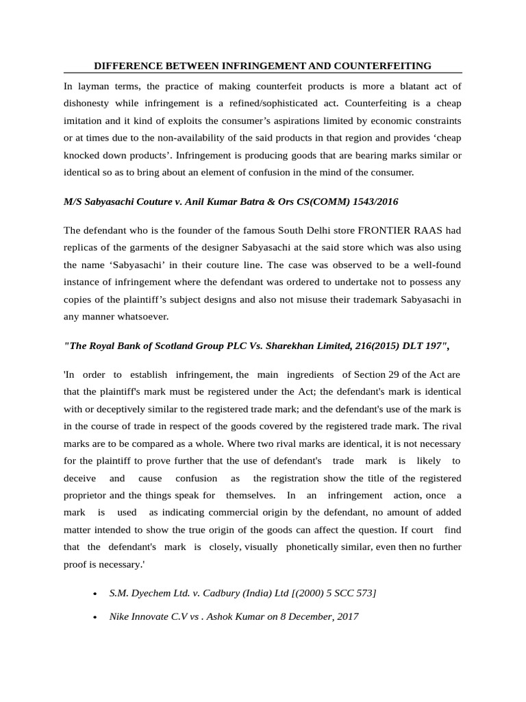 Difference Between Infringement and Counterfeiting | PDF | Trademark ...