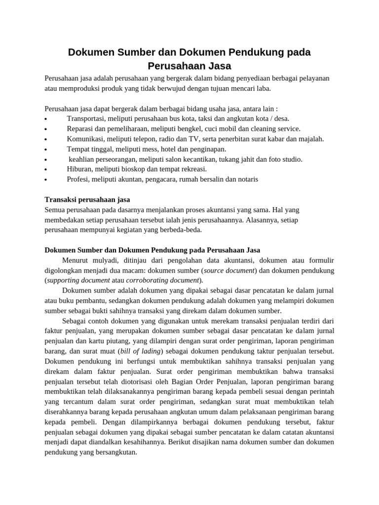 Dokumen Sumber dan Pendukung Jasa | PDF
