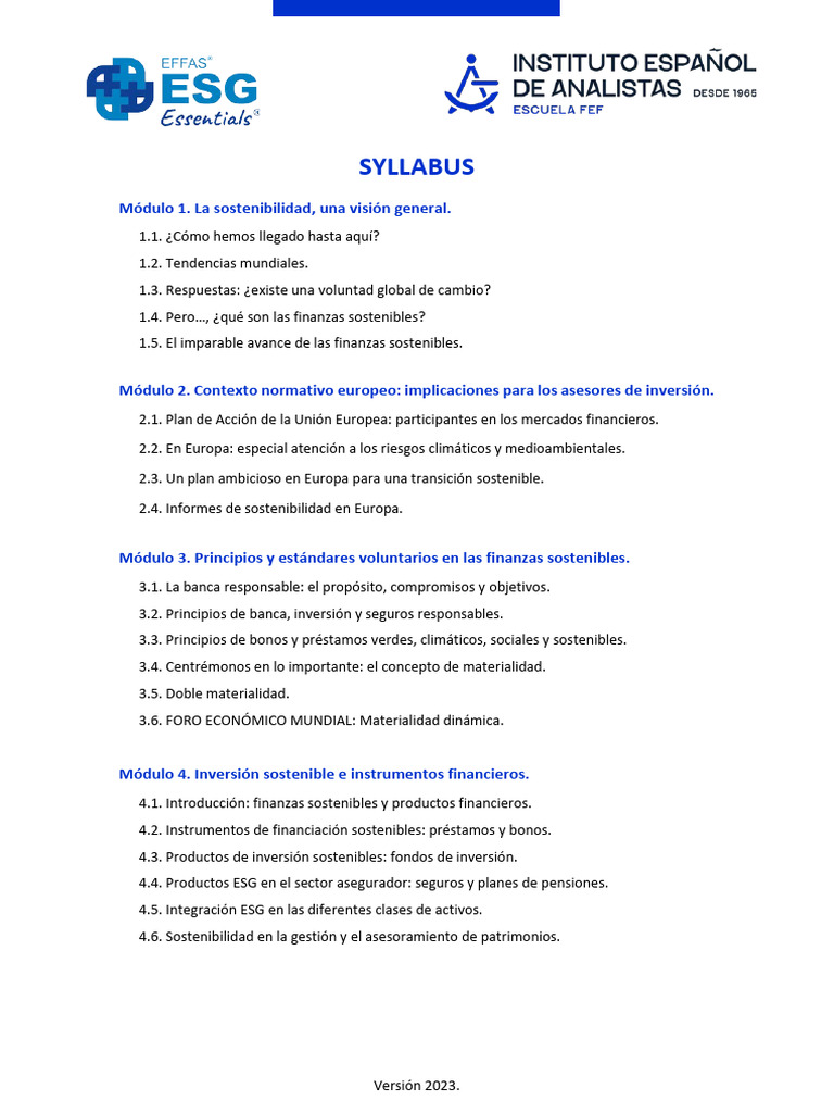 Syllabus Esg Essentials 2023 | PDF