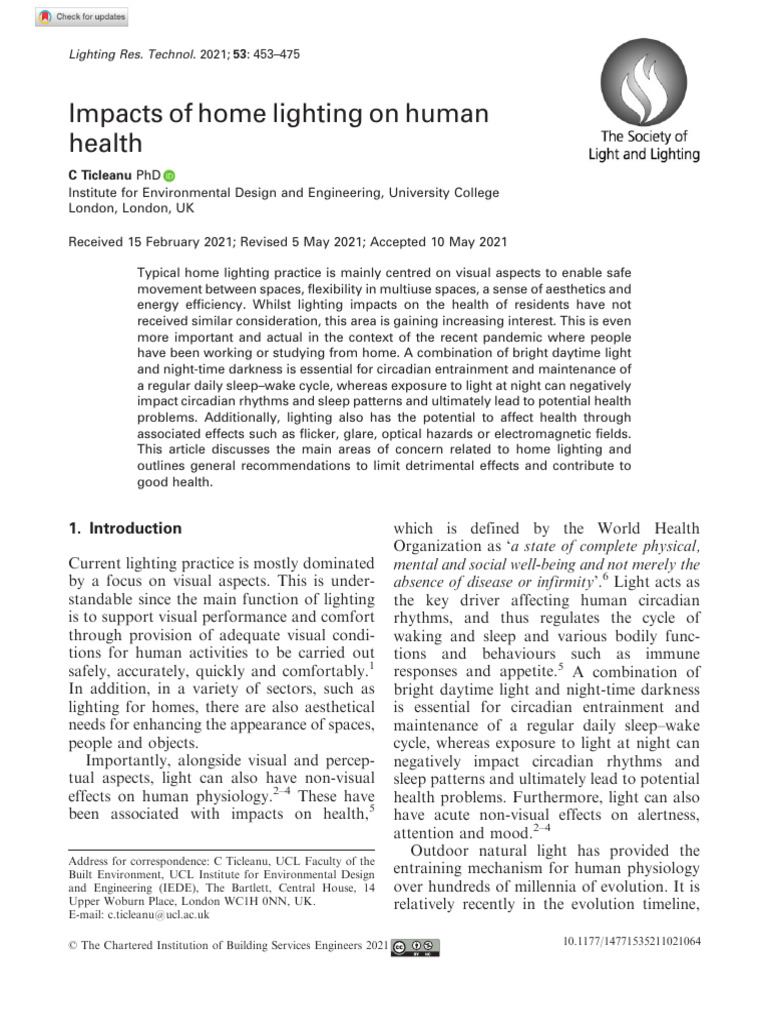 Impacts of Home Lighting On Human Health | PDF | Circadian Rhythm ...