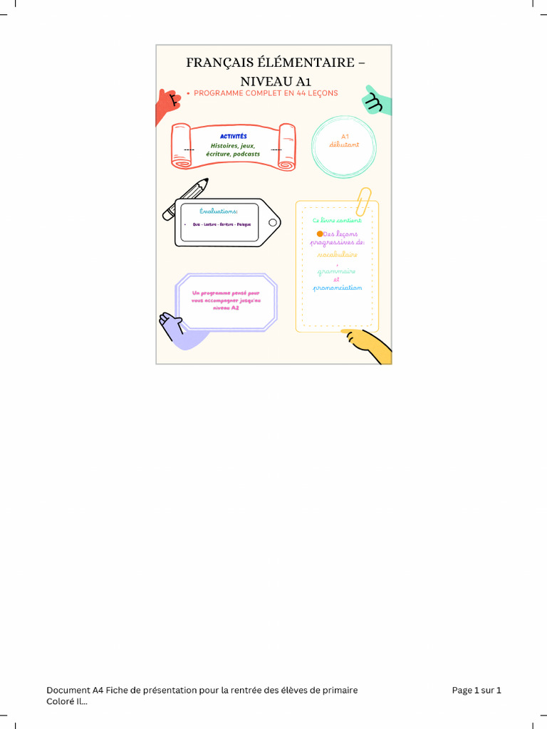 Document A4 Fiche de Présentation Pour La Rentrée Des Élèves de ...
