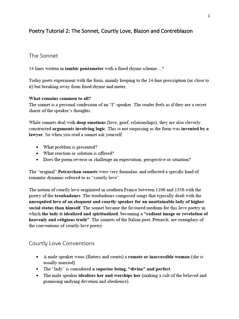 Blazon and Courtly Love in Sonnets | PDF | Sonnets | Poetry