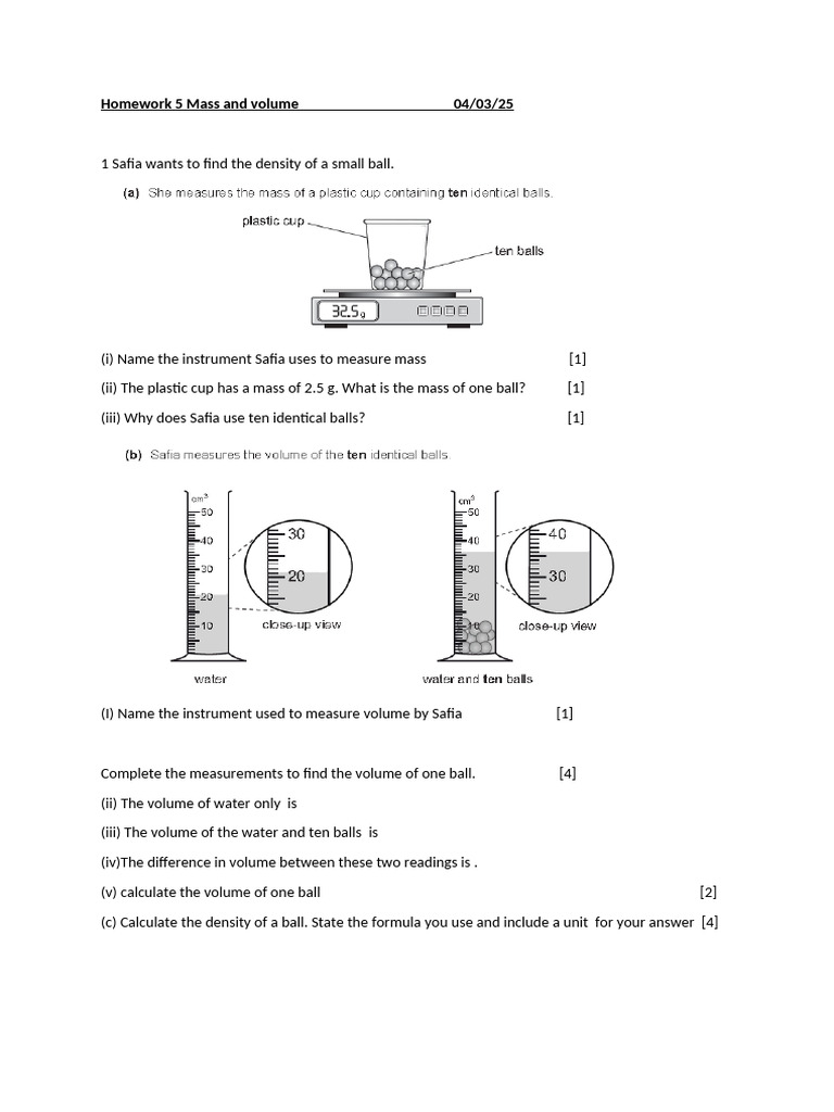 Homework 5 Mass and Volume | PDF