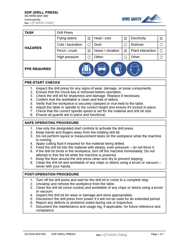 Drill Press Safety Operating Procedures | PDF | Drill | Industrial ...