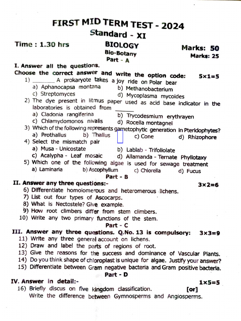 11th Grade Biology Midterm Exam 2024 | PDF | Biology | Organisms