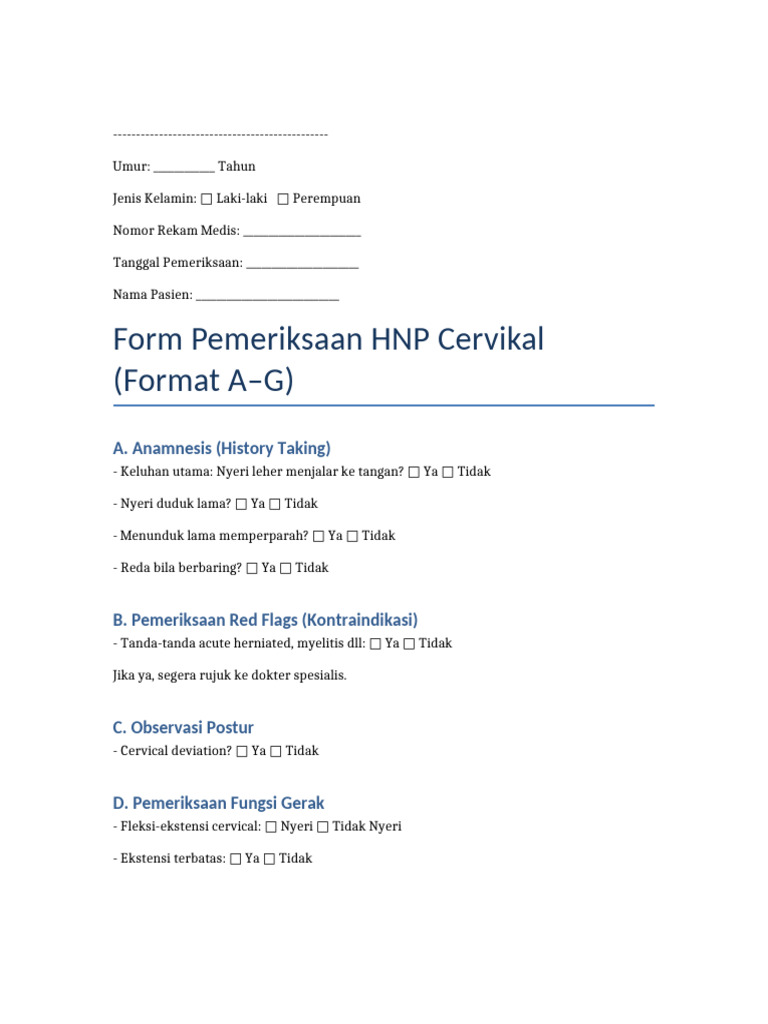 Form Pemeriksaan HNP Cervikal Updated | PDF