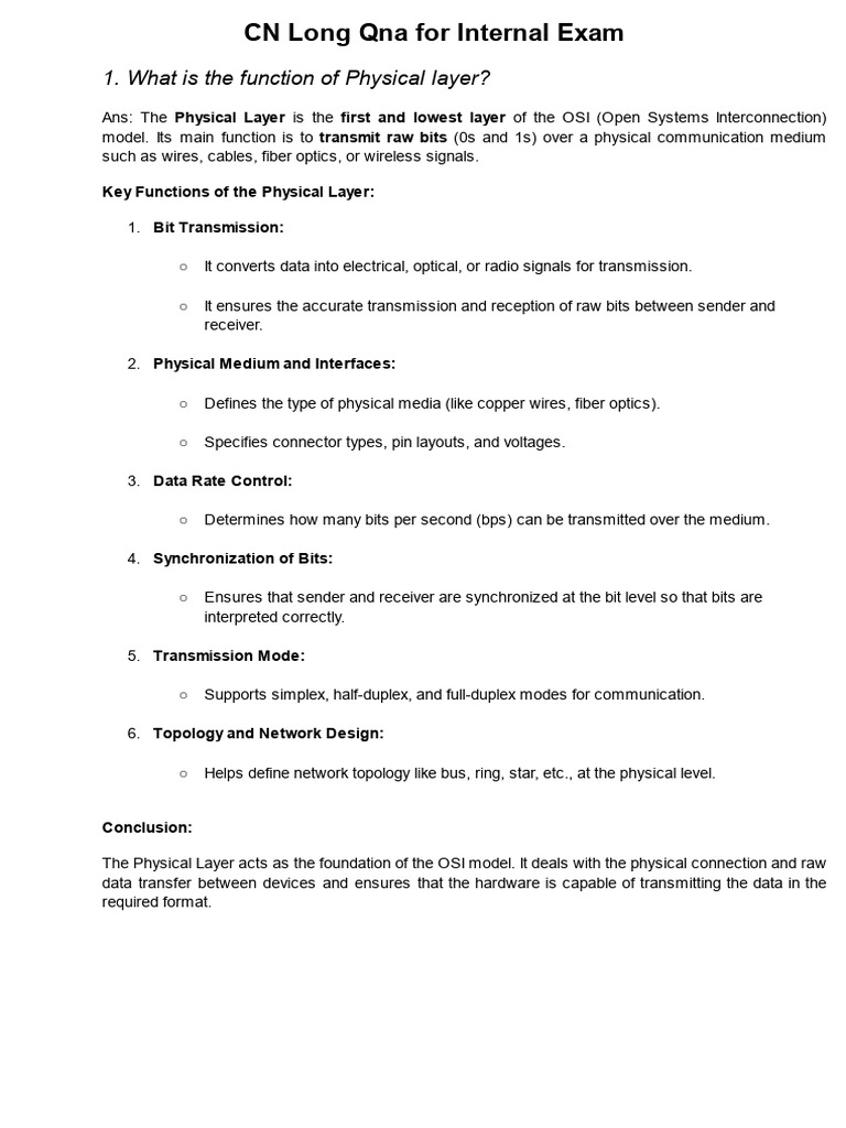 CN Long Qns For Internal | PDF | Computer Network | Transmission Control Protocol