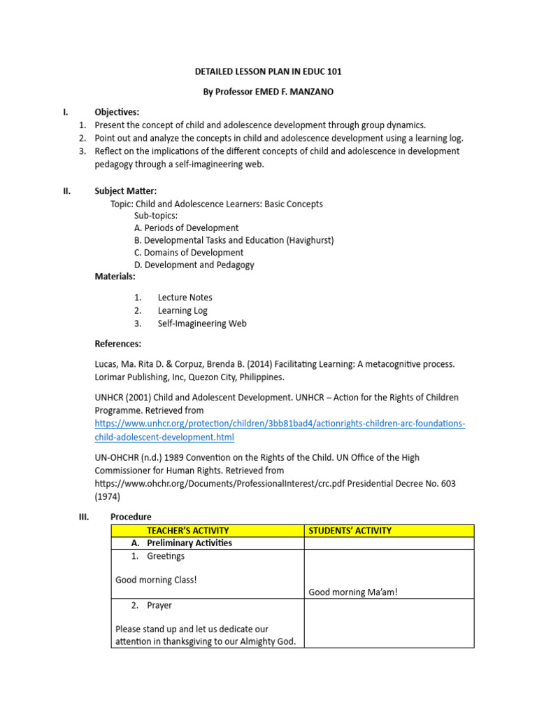 Child and Adolescent Development Plan | PDF | Adolescence | Learning