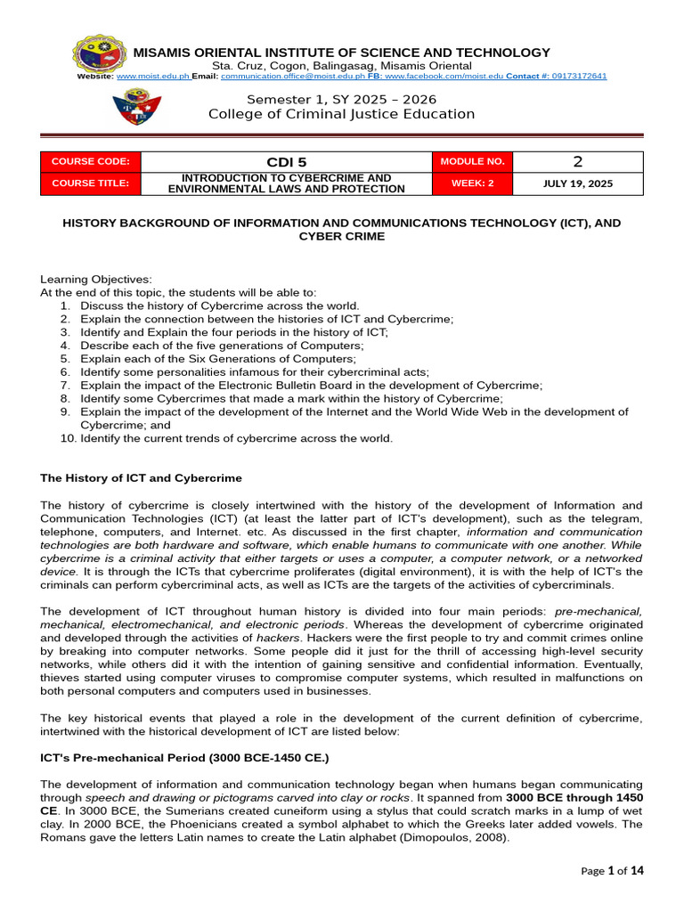 Cdi 5 History of Ict and Cybercrime | PDF | Cellular Network | Computer Data Storage