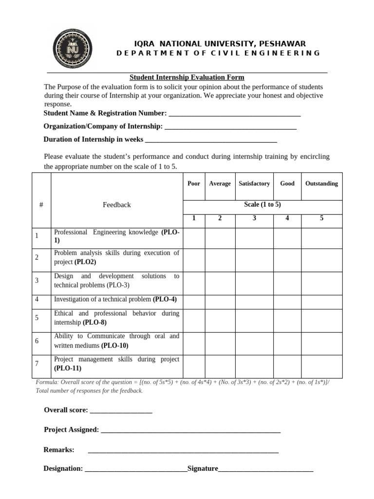 Internship Evaluation Form | PDF