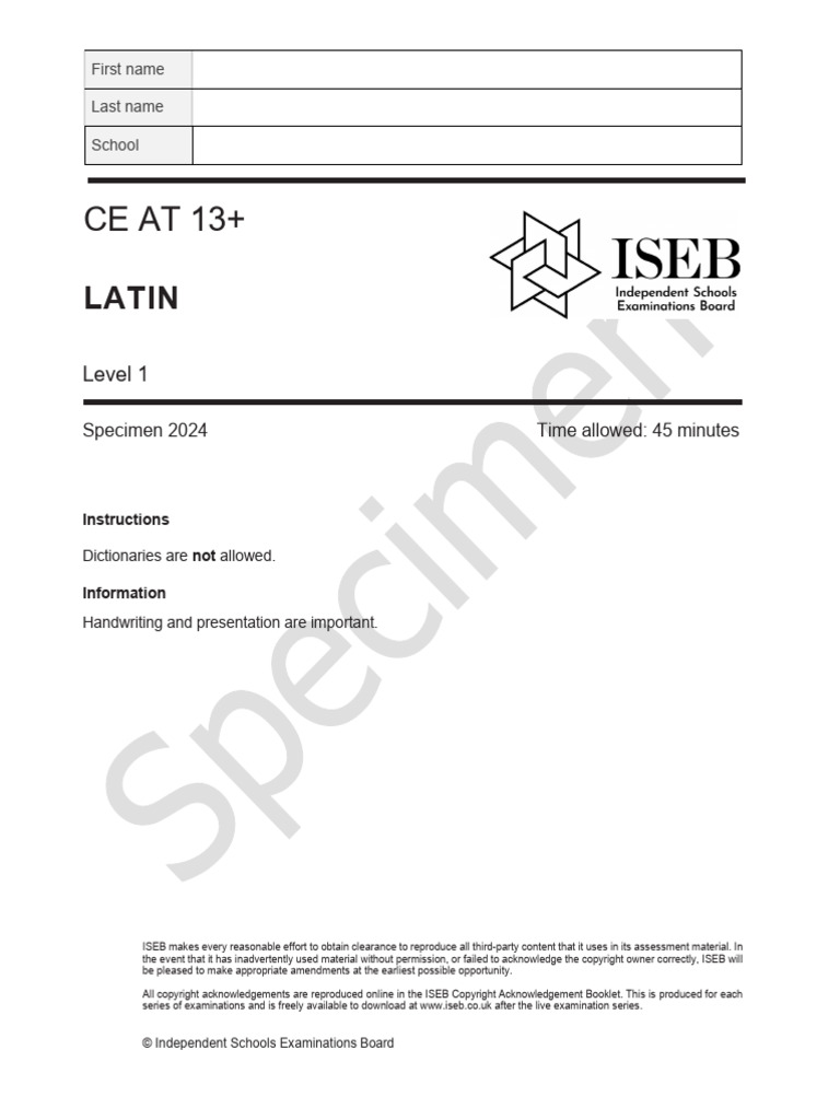 Level 1 Latin Specimen Paper 2024 | PDF | Linguistics | Linguistic ...
