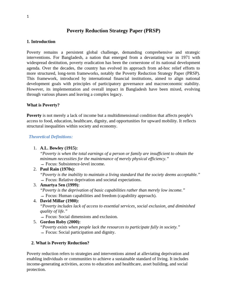 Bangladesh's PRSP: A Poverty Strategy Overview | PDF | Poverty ...