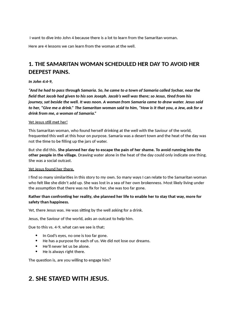 Lessons from the Samaritan Woman | PDF | Jesus | Religious Belief And ...