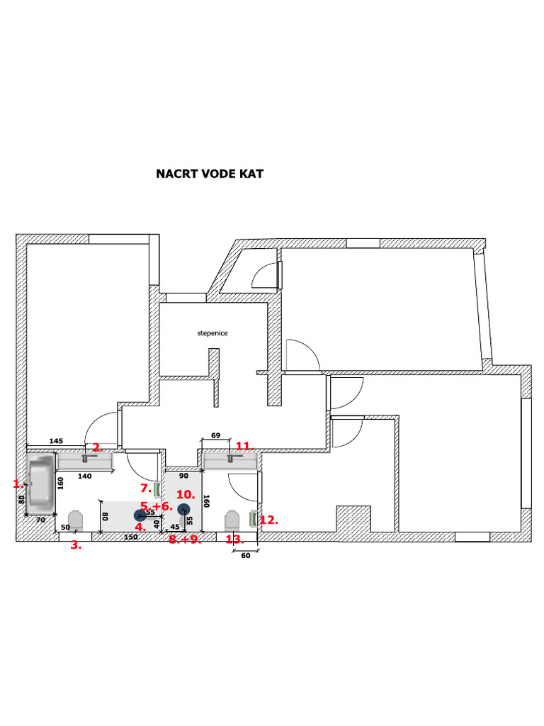 Nacrt Pozicija Vodovodnih Instalacija-Kat | PDF