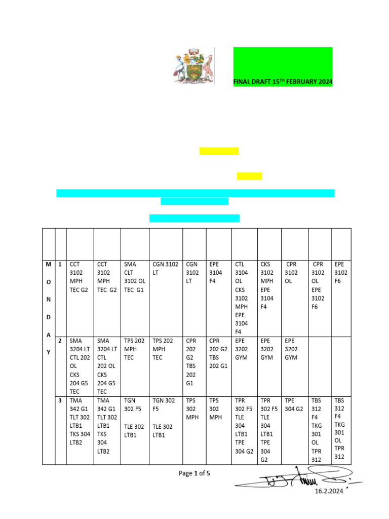 Second Semester Teaching Timetable 2023 - 2024 | PDF | Learning | Teaching