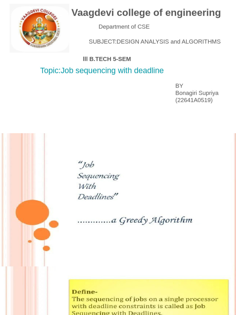 Daa PPT Job Sequencing With Deadlines | PDF
