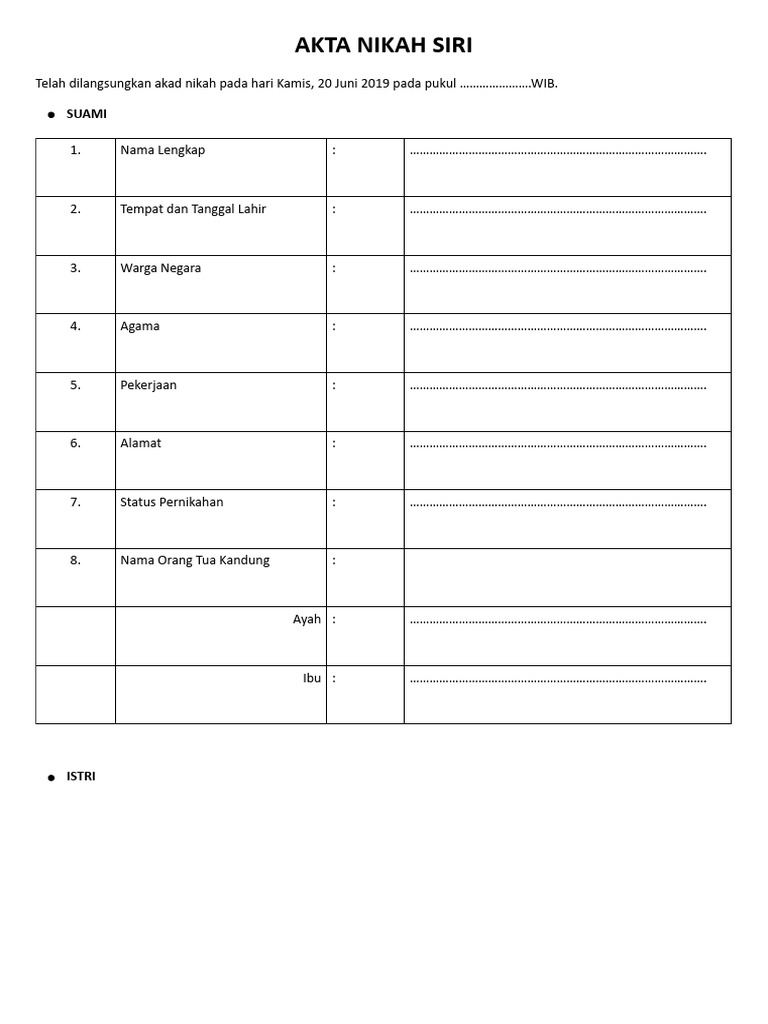 Contoh Akta Nikah Siri 2019 | PDF