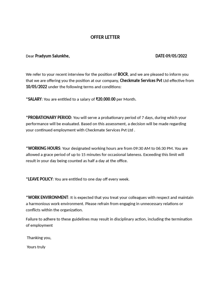 Offer Letter | PDF