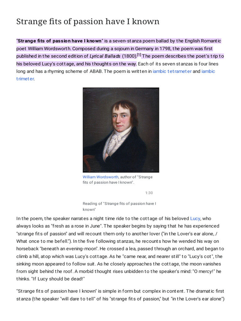 Strange Fits of Passion Have I Known - Wikipedia | PDF | Narrative ...