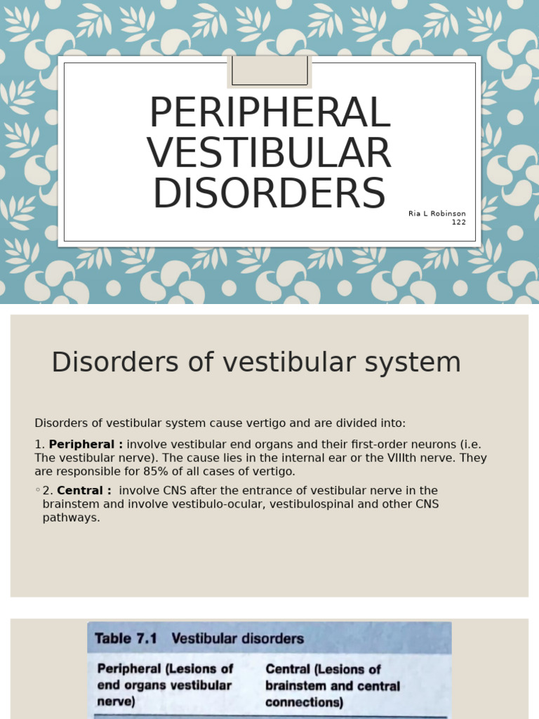 Peripheral Causes of Vertigo | PDF | Vertigo | Vestibular System